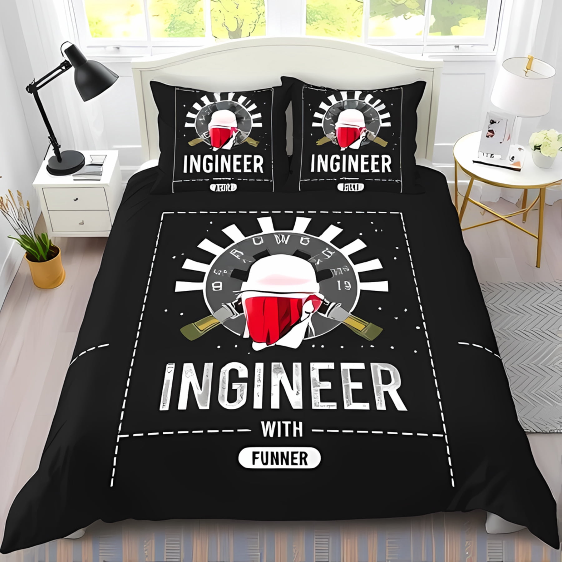 3-Piece Engineer Themed Duvet Cover Set - Whimsical Design with Bold ...