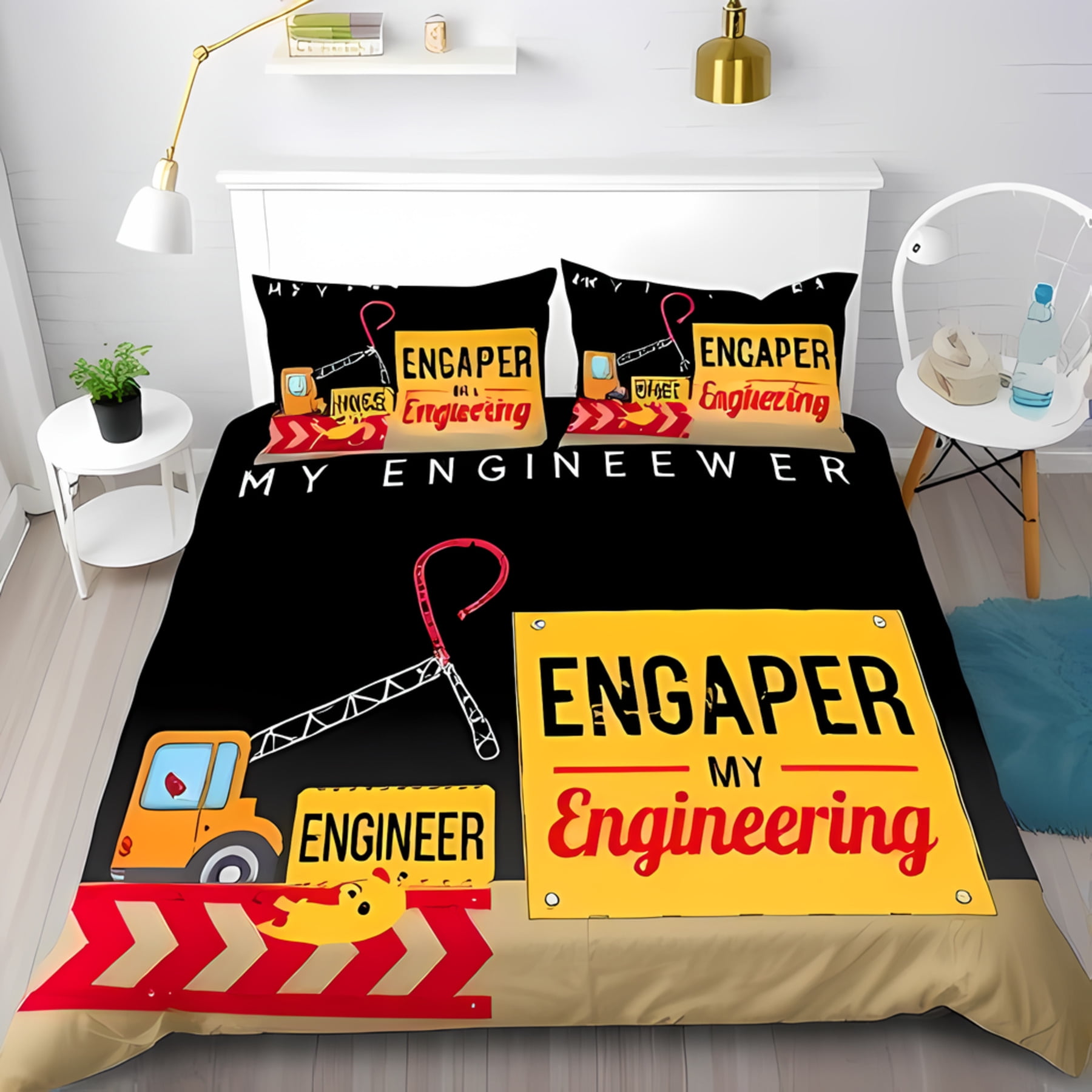 3-Piece Engineering Themed Duvet Cover Set with Cartoon Crane Design ...