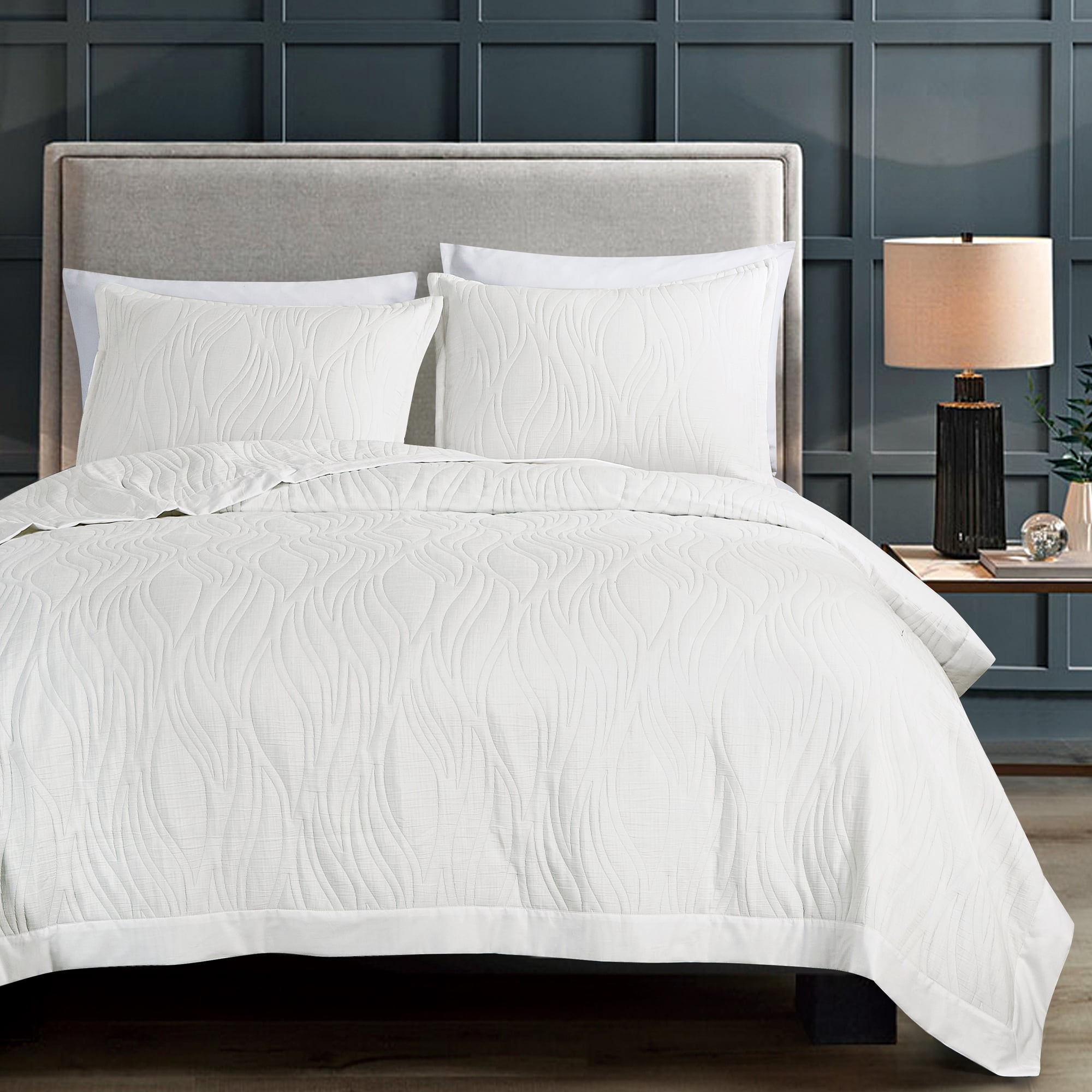 3-Piece Esme Cotton Coverlet Set Matelassé White Bedspread King Size ...