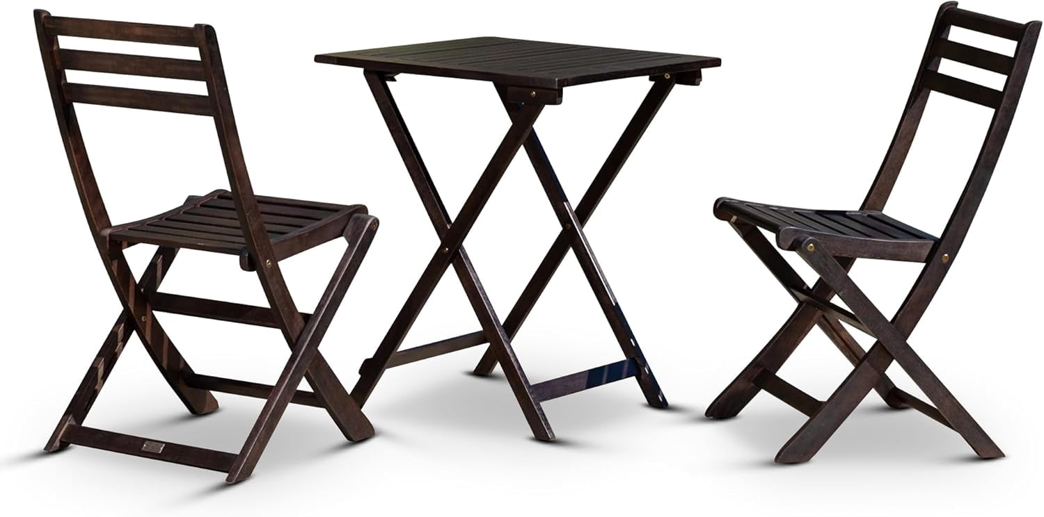 3-Piece Eucalyptus Bistro Set, Square Design, Elegant Espresso Finish ...