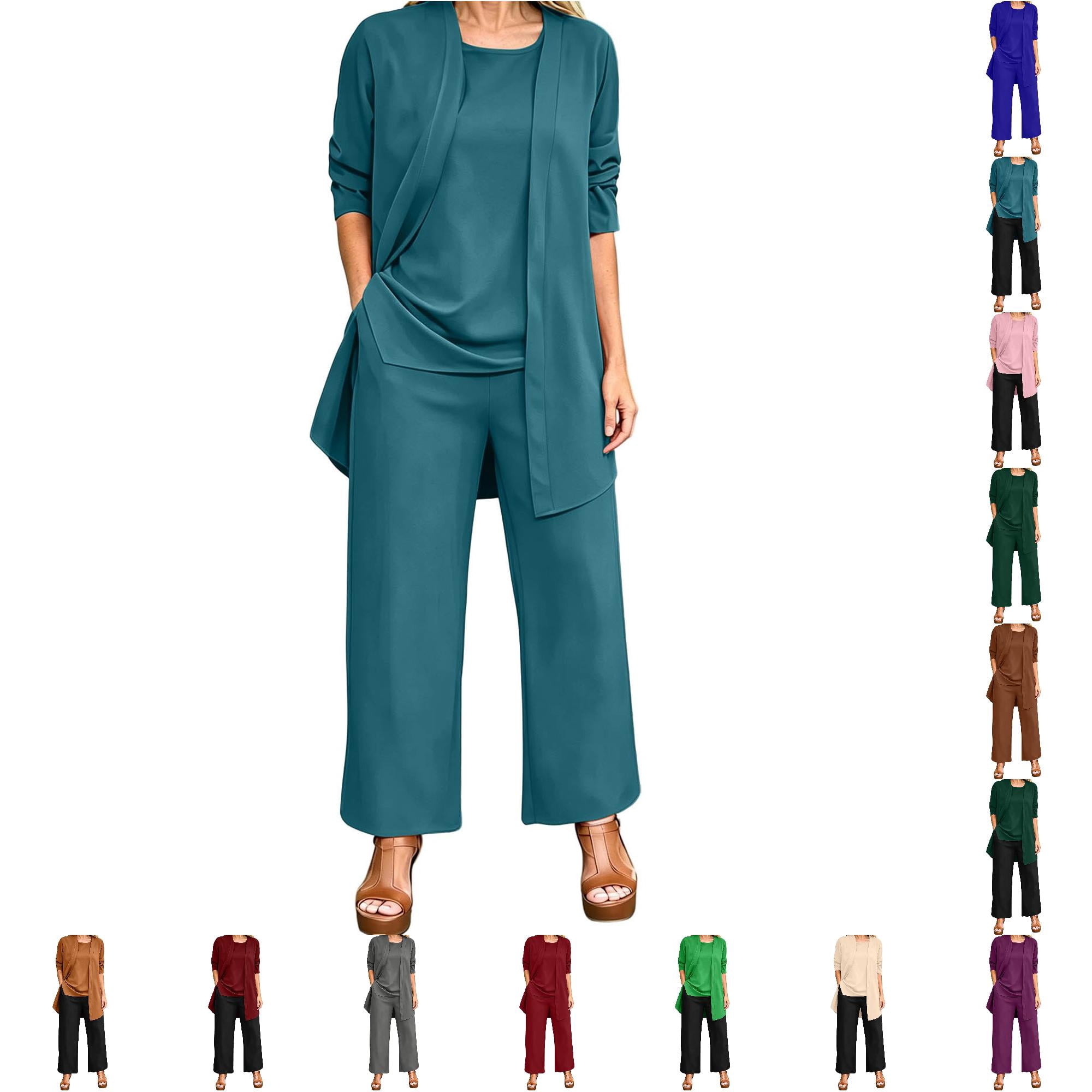 3 Piece Everyday Wear Trousers Outfit for Women Casual Ready Set Solid ...