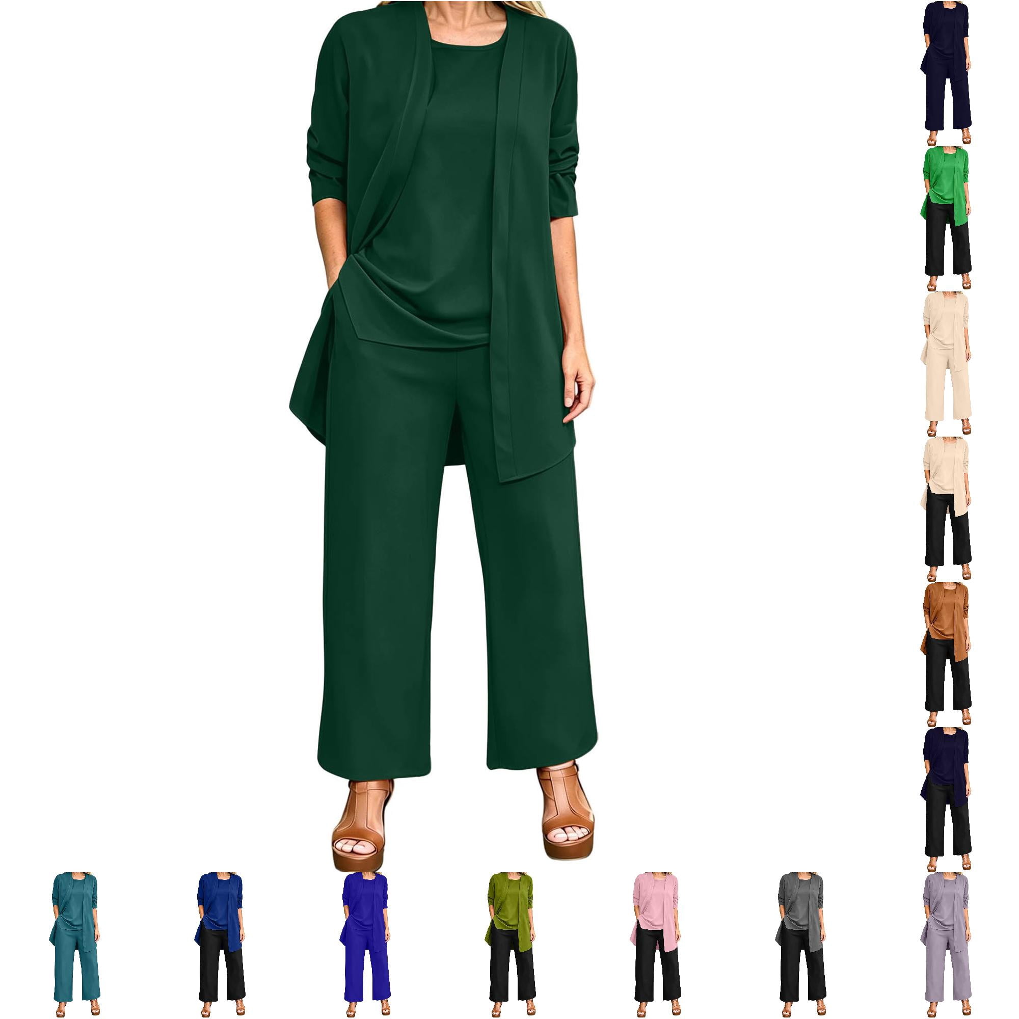 3 Piece Everyday Wear Trousers Outfit for Women Casual Ready Set Solid ...