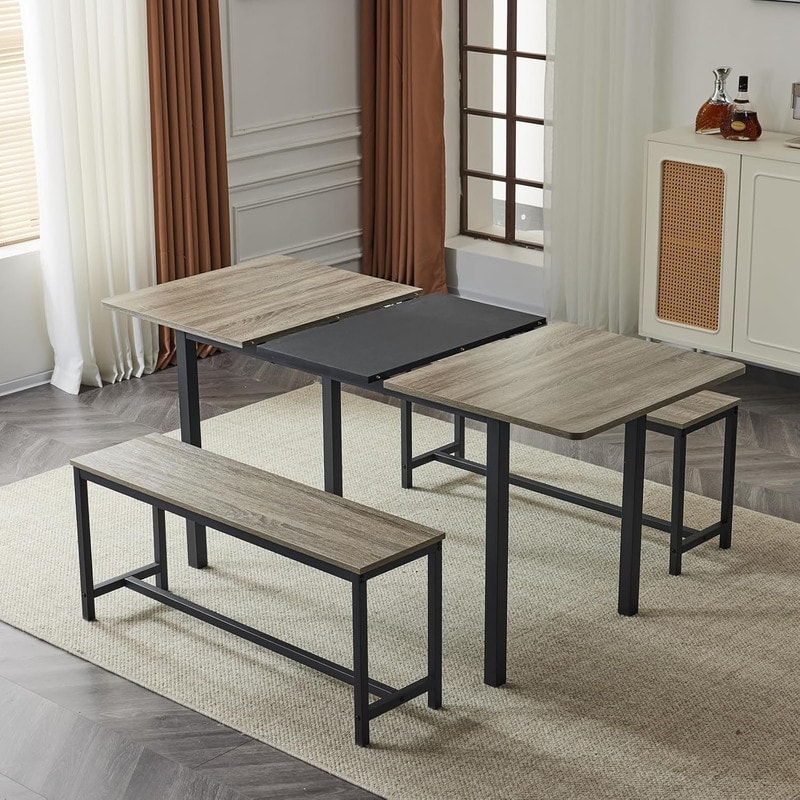 3 - Piece Expandable Dining Set,One Table With Two Benches Black/Grey ...