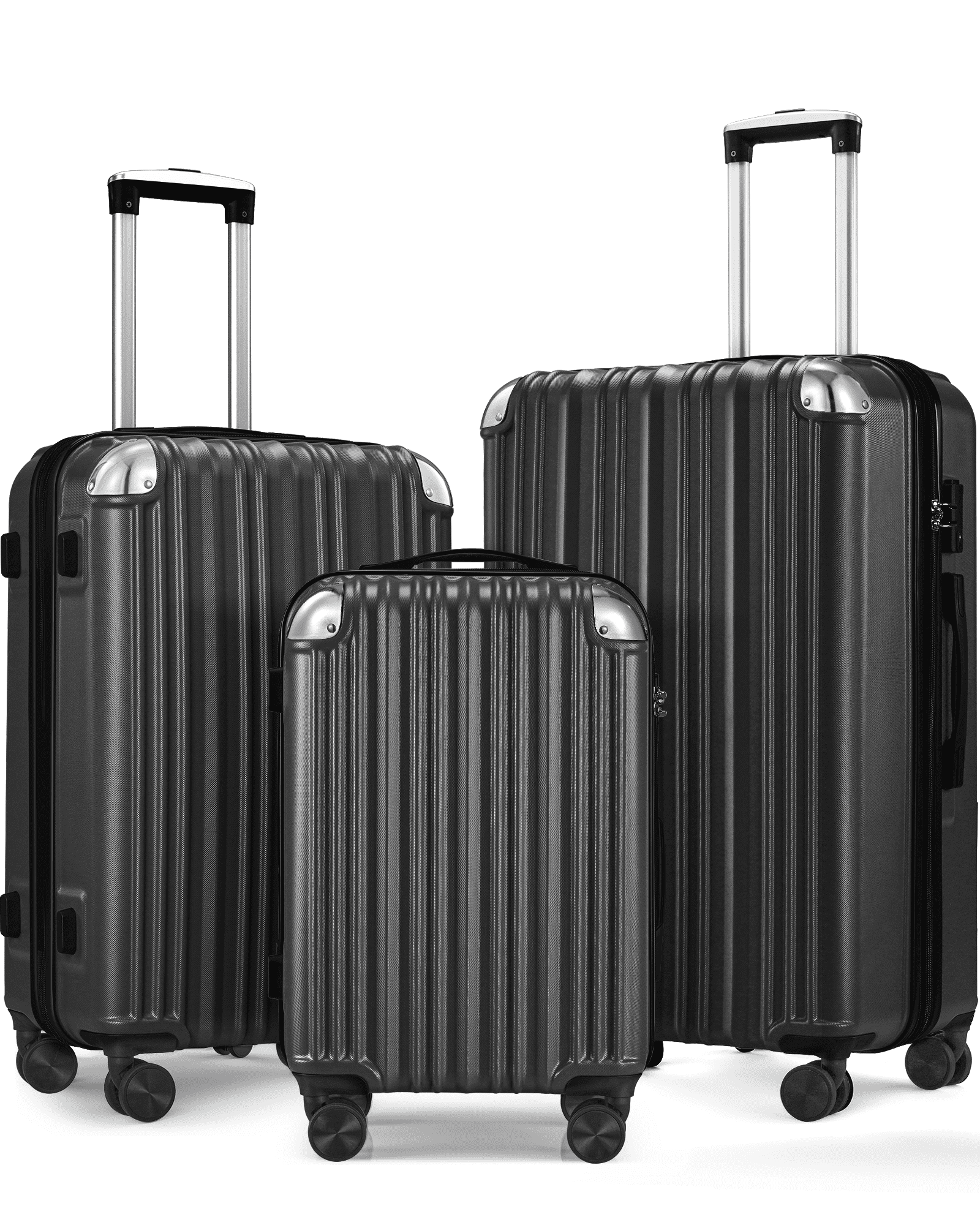 3-Piece Expandable Hard Shell Luggage Sets, ABS Spinner Wheels Suitcase ...