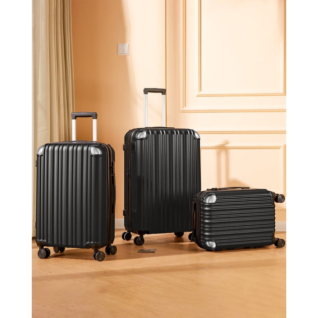 3-Piece Expandable Hard Shell Luggage Sets, ABS Spinner Wheels Suitcase ...