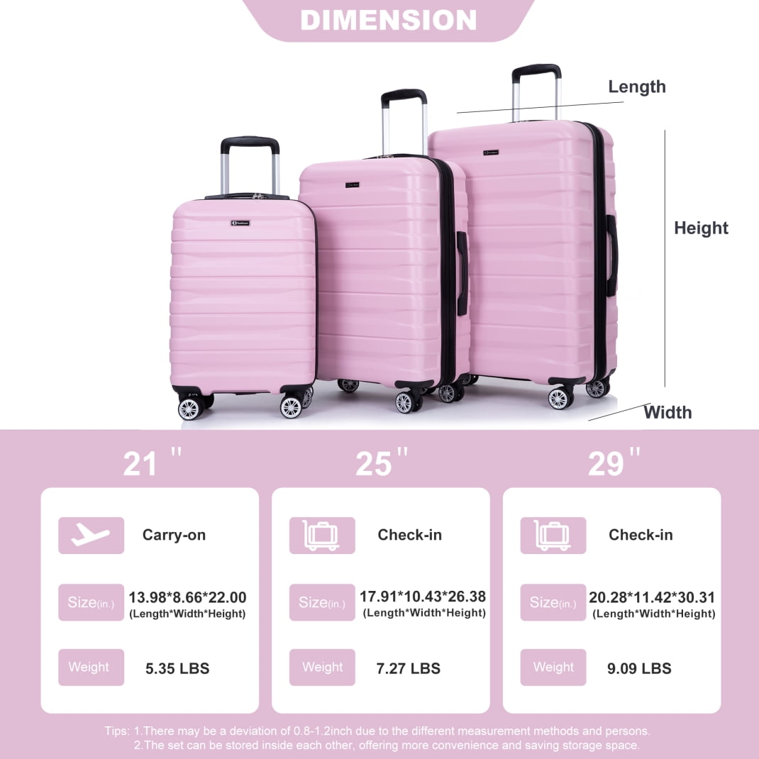3 Piece Expandable Luggage Sets, PC Lightweight Suitcase with Two Hooks ...