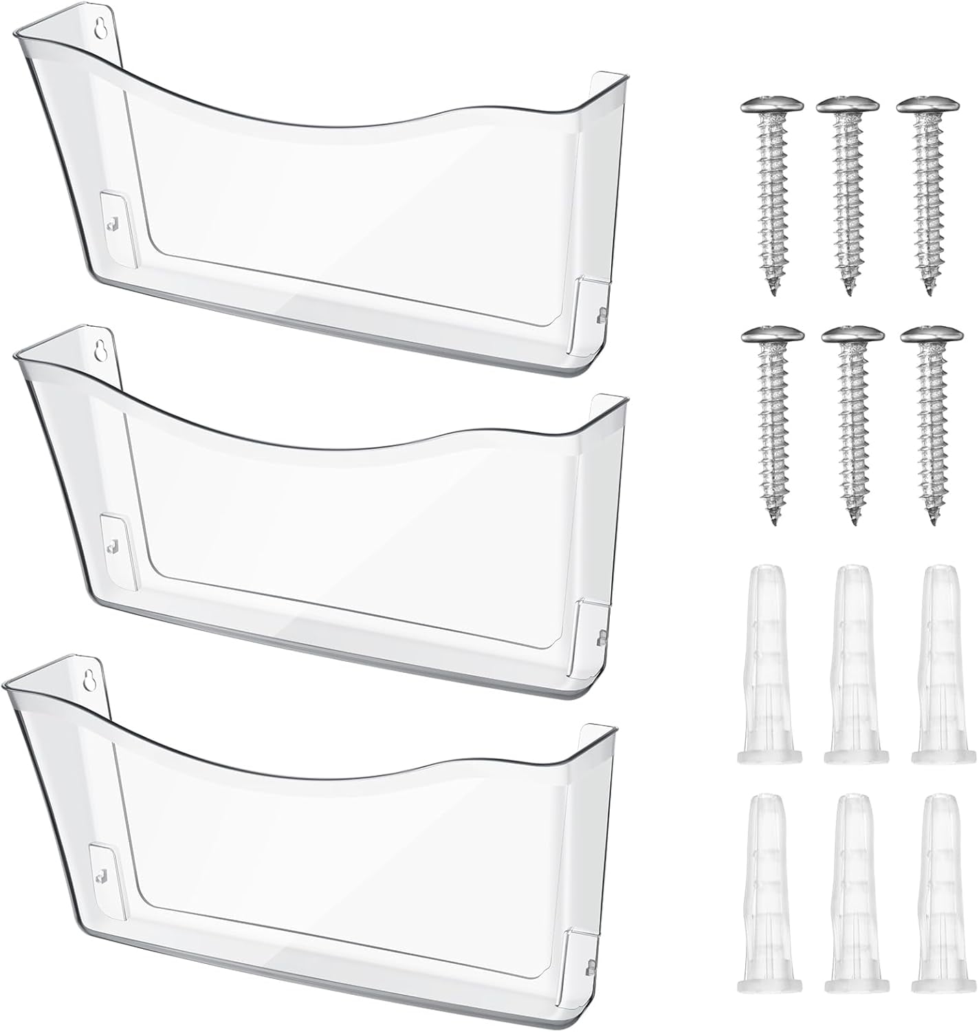 3-Piece Expandable Pocket Wall File Set, Plastic Mountable Space-Saving ...
