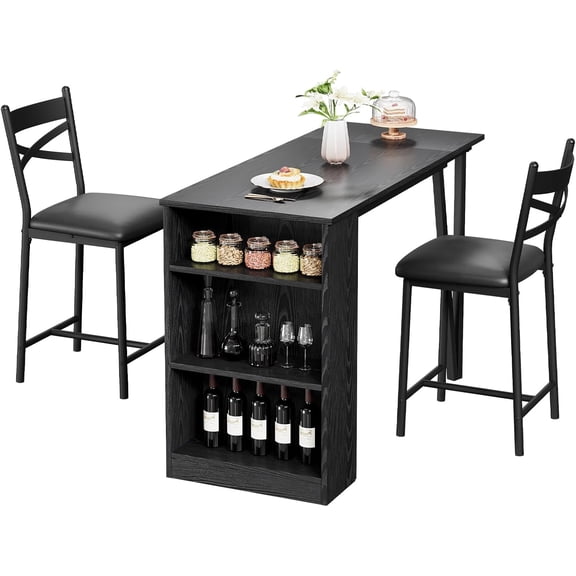 CHAMPFLAG Black Gray Extendable Dining Table Set with 6 Padded Chairs ...