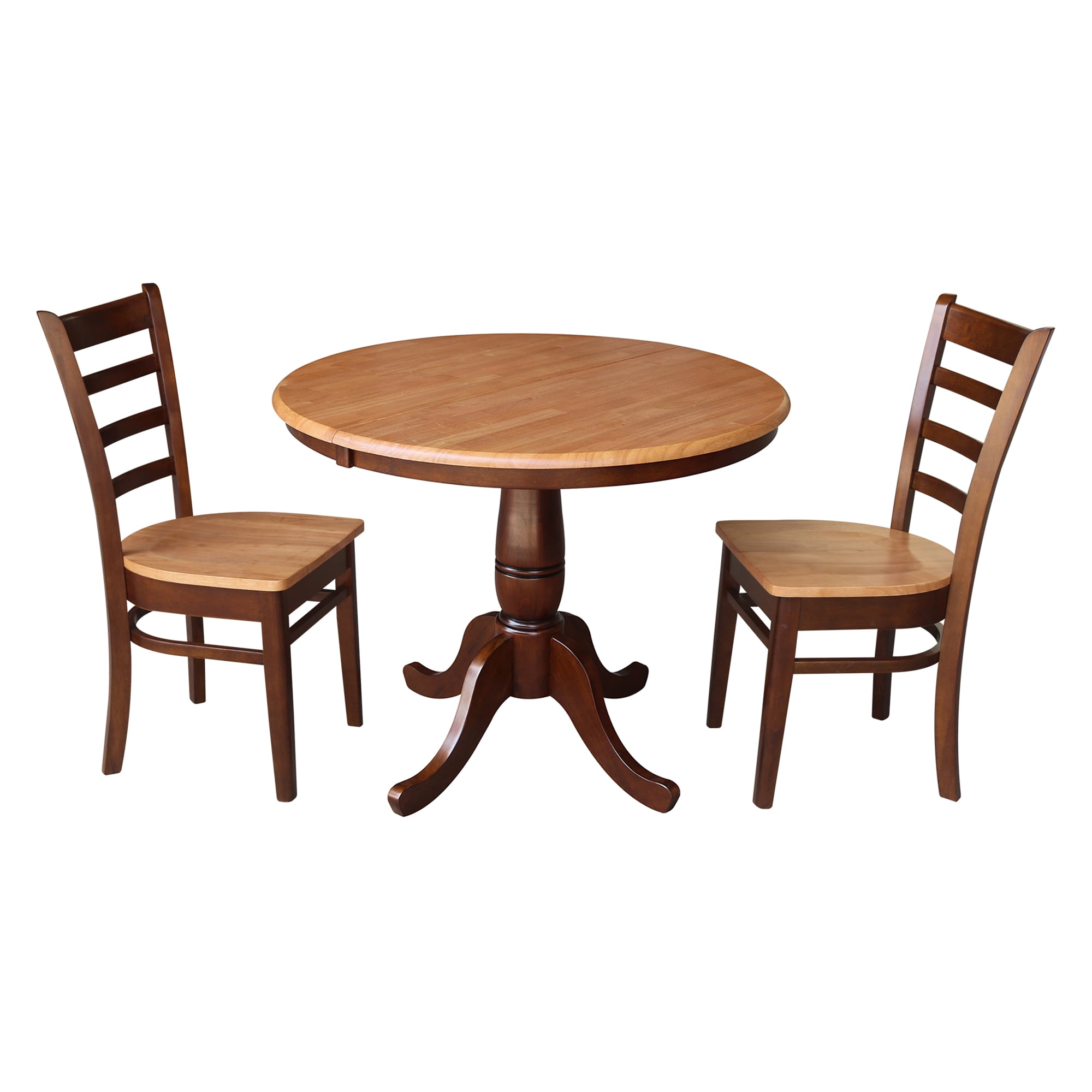 3 Piece Extendable Round Wood Dining Set in Cinnamon/Espresso - Walmart.com