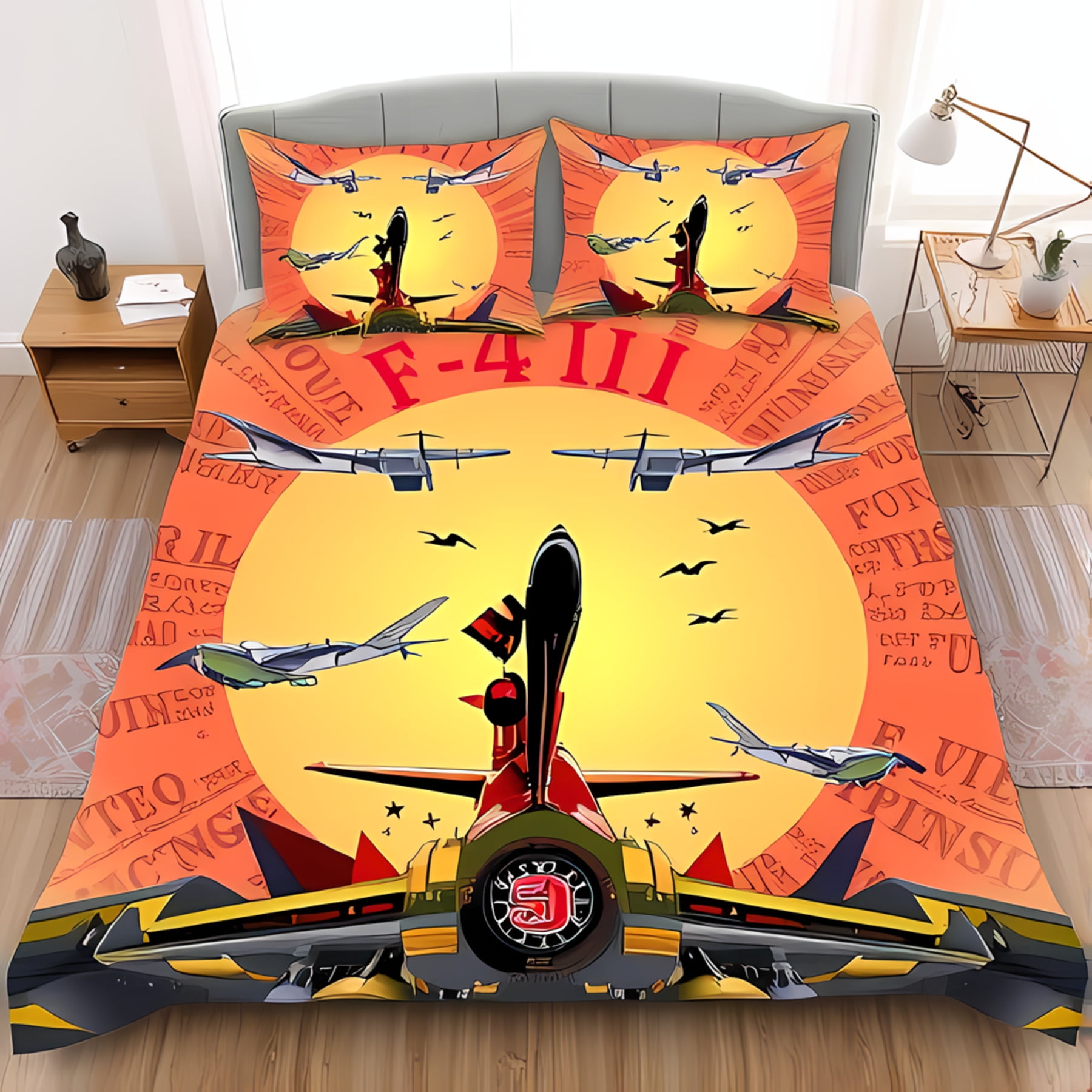 3-Piece F-4 Fighter Jet Duvet Cover Set - Bold Aviation Design with ...