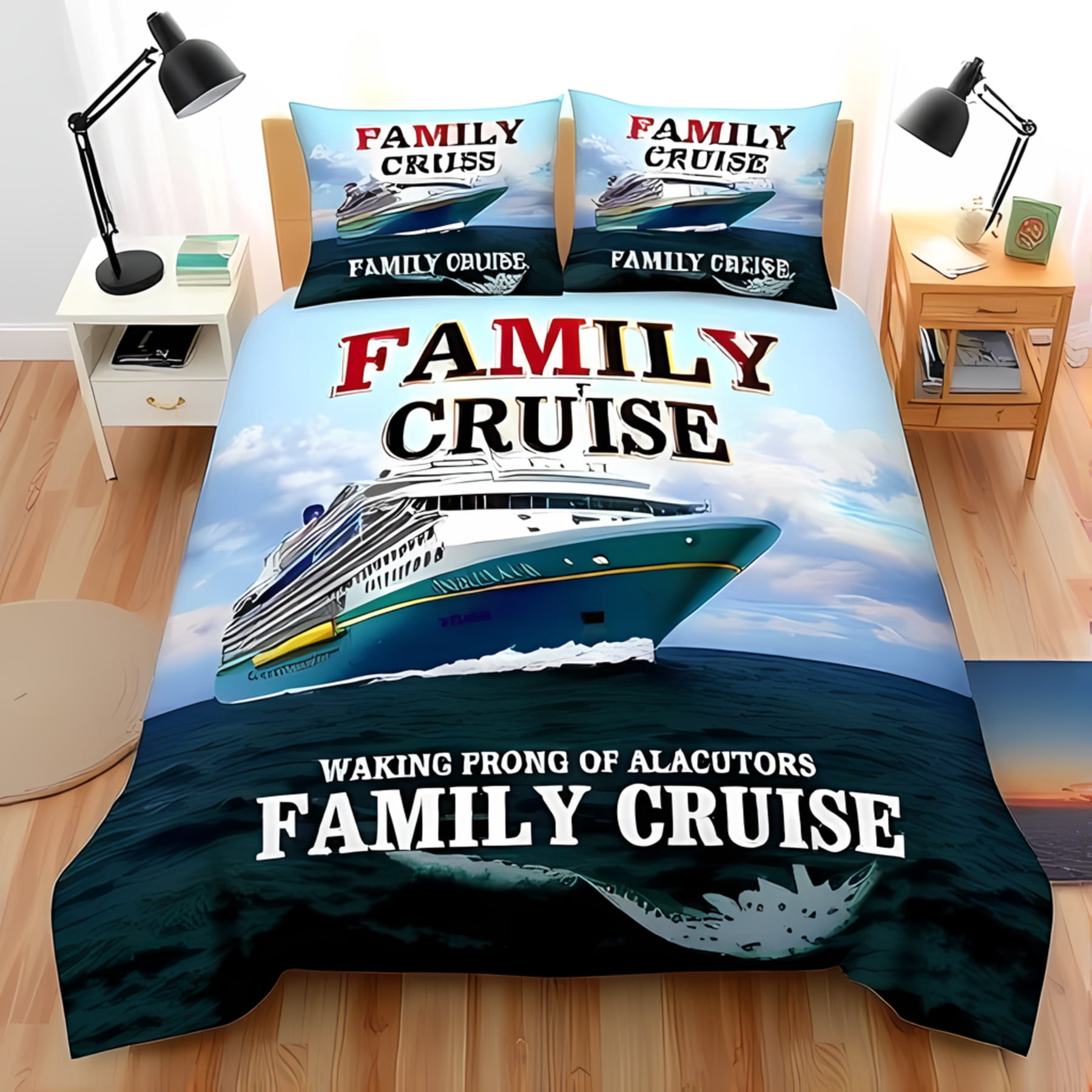 3-Piece Family Cruise Duvet Cover Set - Vibrant Cruise Ship Design on ...