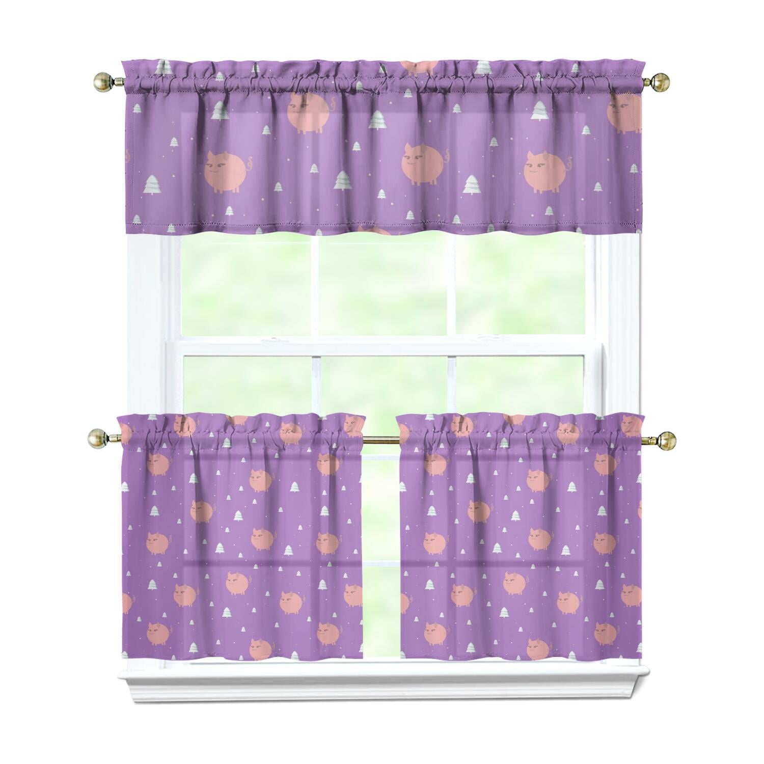 3 Piece Farm Animal Print Kitchen Curtains - Funny Pig Watercolor Art ...