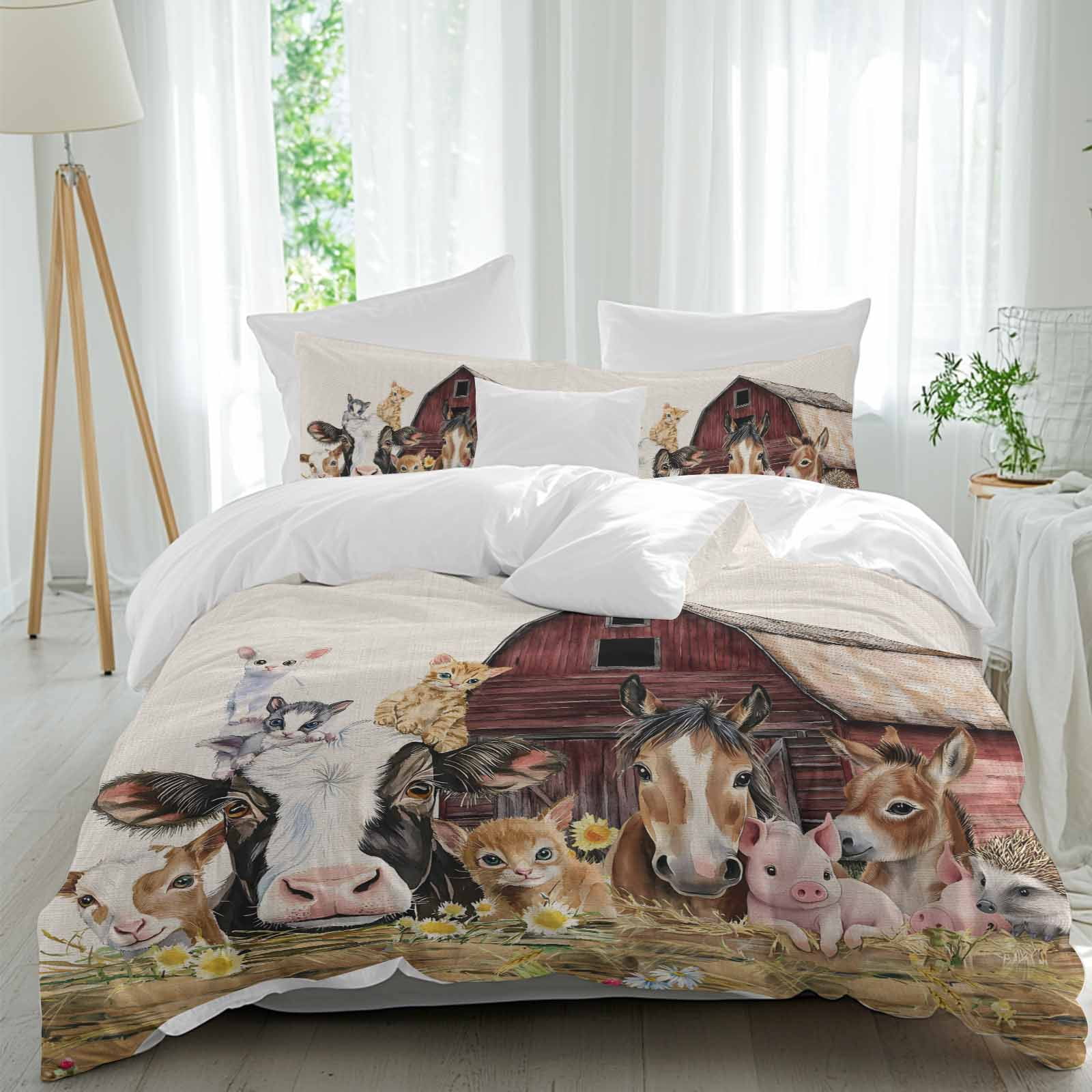 3 Piece Farm Cow Pig Duvet Cover Set Twin Size,Microfiber Comforter ...