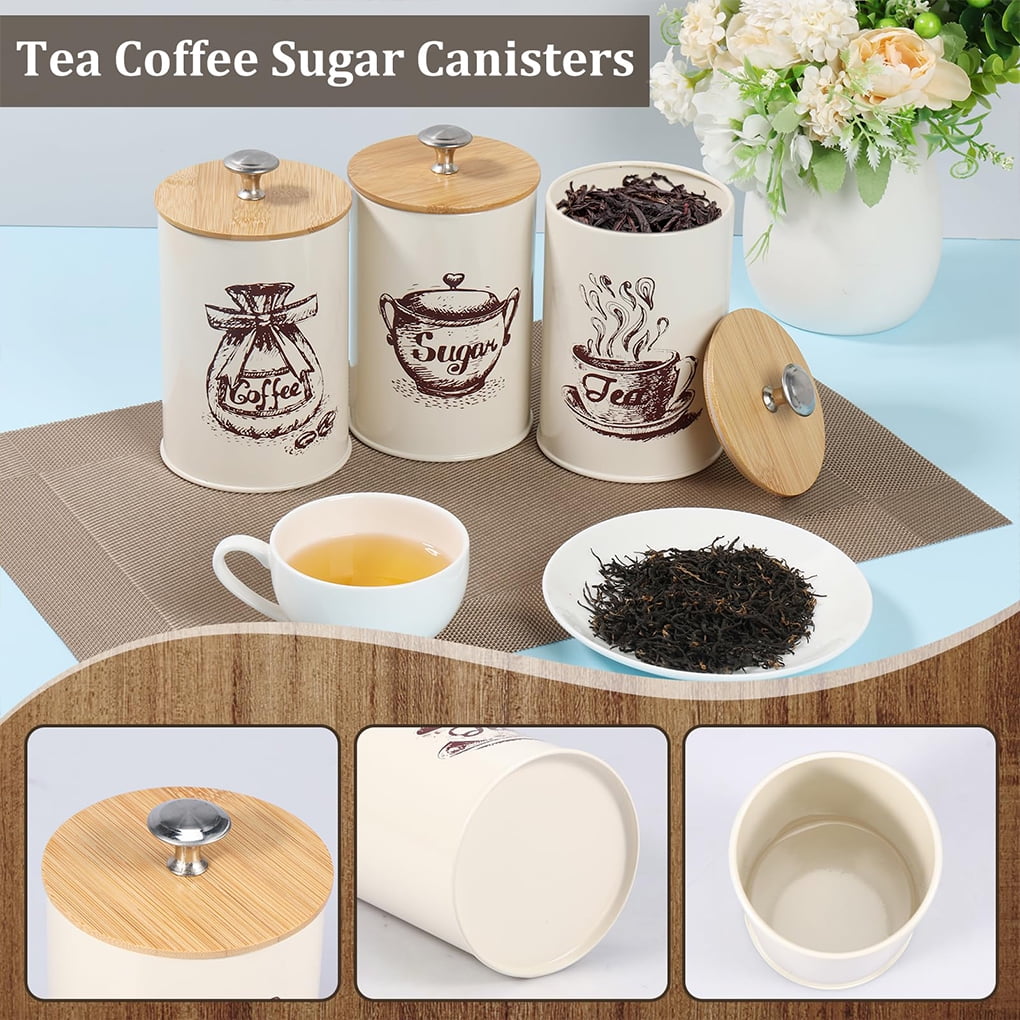 Kitchen Countertop Canister Set, 3-Piece Coffee Sugar Tea Storage Jars ...