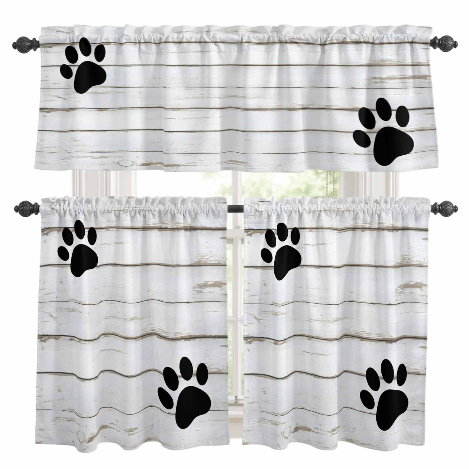 3 Piece Farmhouse Kitchen Curtain Valance and Tiers Set Cute Animal ...