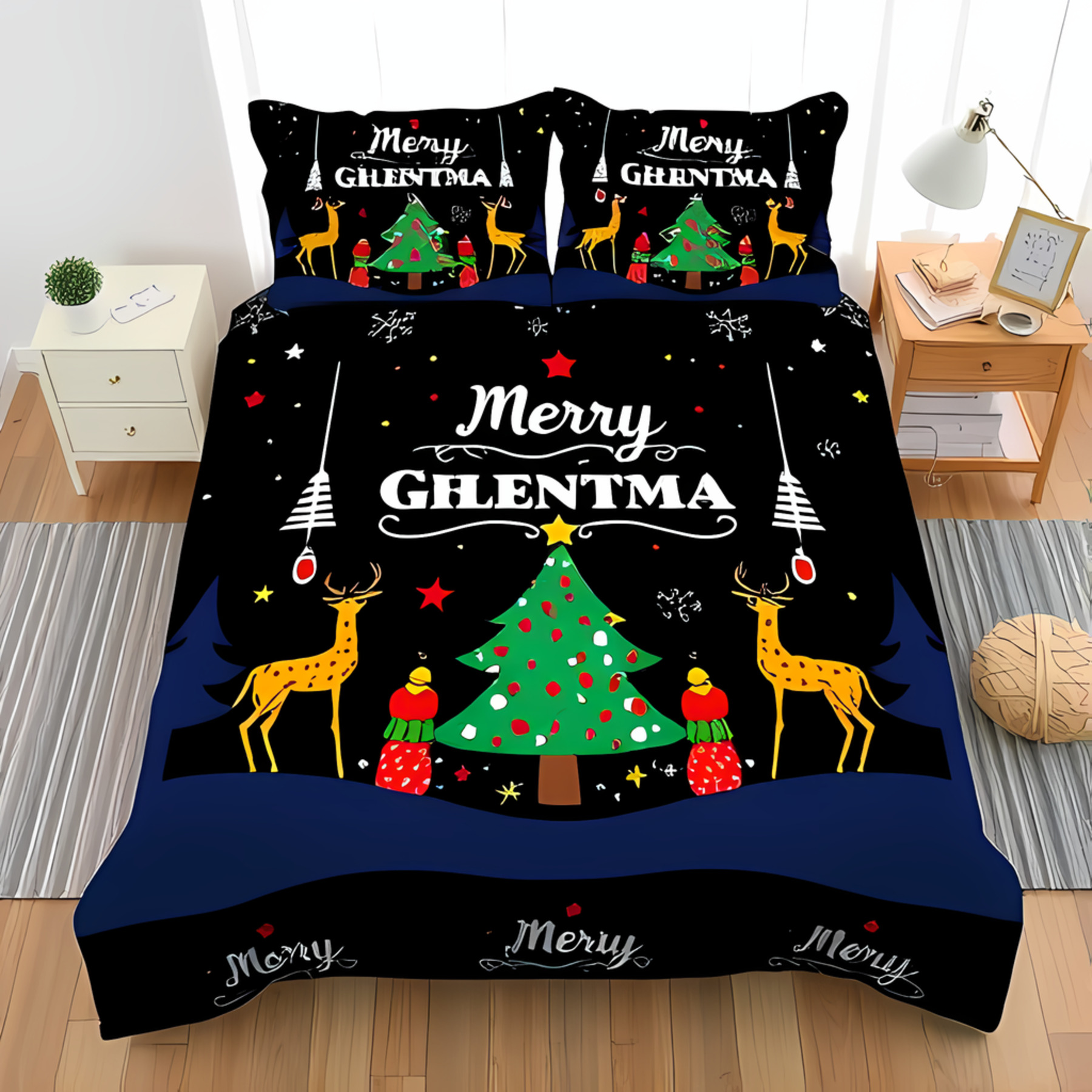 3-Piece Festive Duvet Cover Set - Cheerful Holiday Theme with Christmas ...
