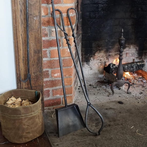 3-Piece Fireplace Tool Set - Hand Forged Iron Fireplace Tools with ...