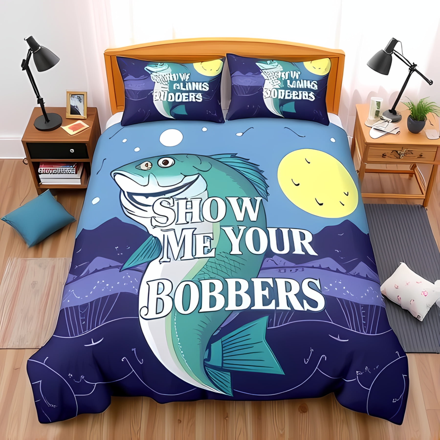 3-Piece Fishing Theme Duvet Cover Set with Playful Fish Design & " SHOW ...
