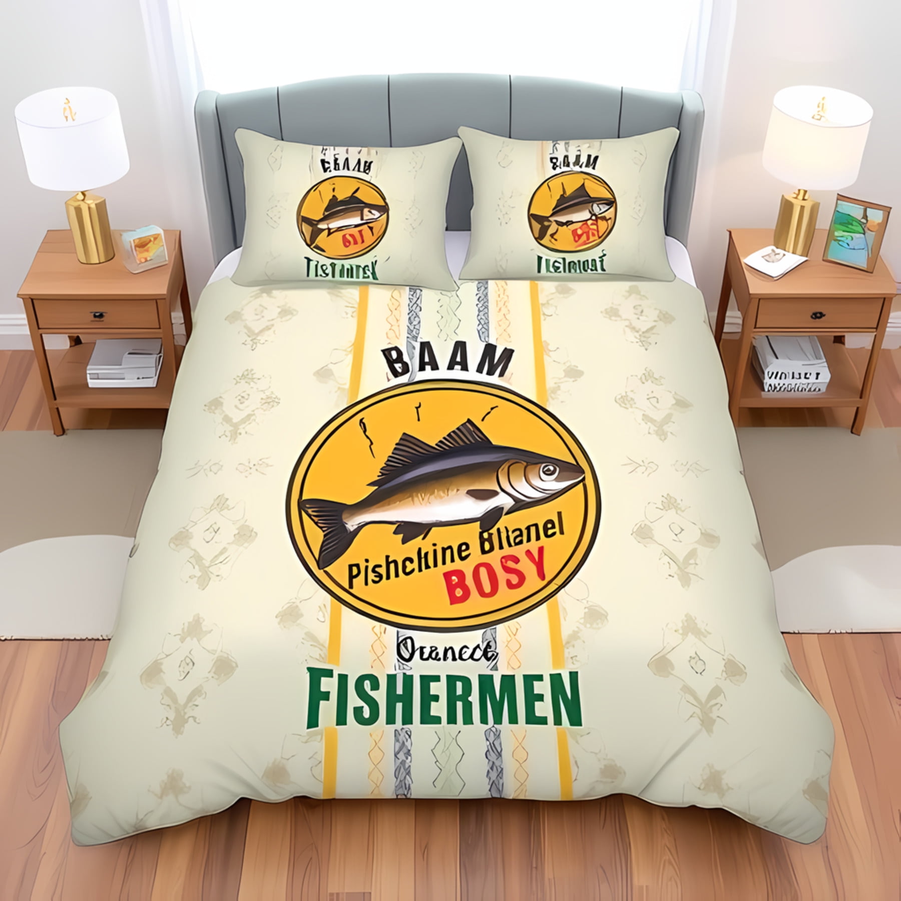 3-Piece Fishing Themed Duvet Cover Set with Bold Fish Graphics ...