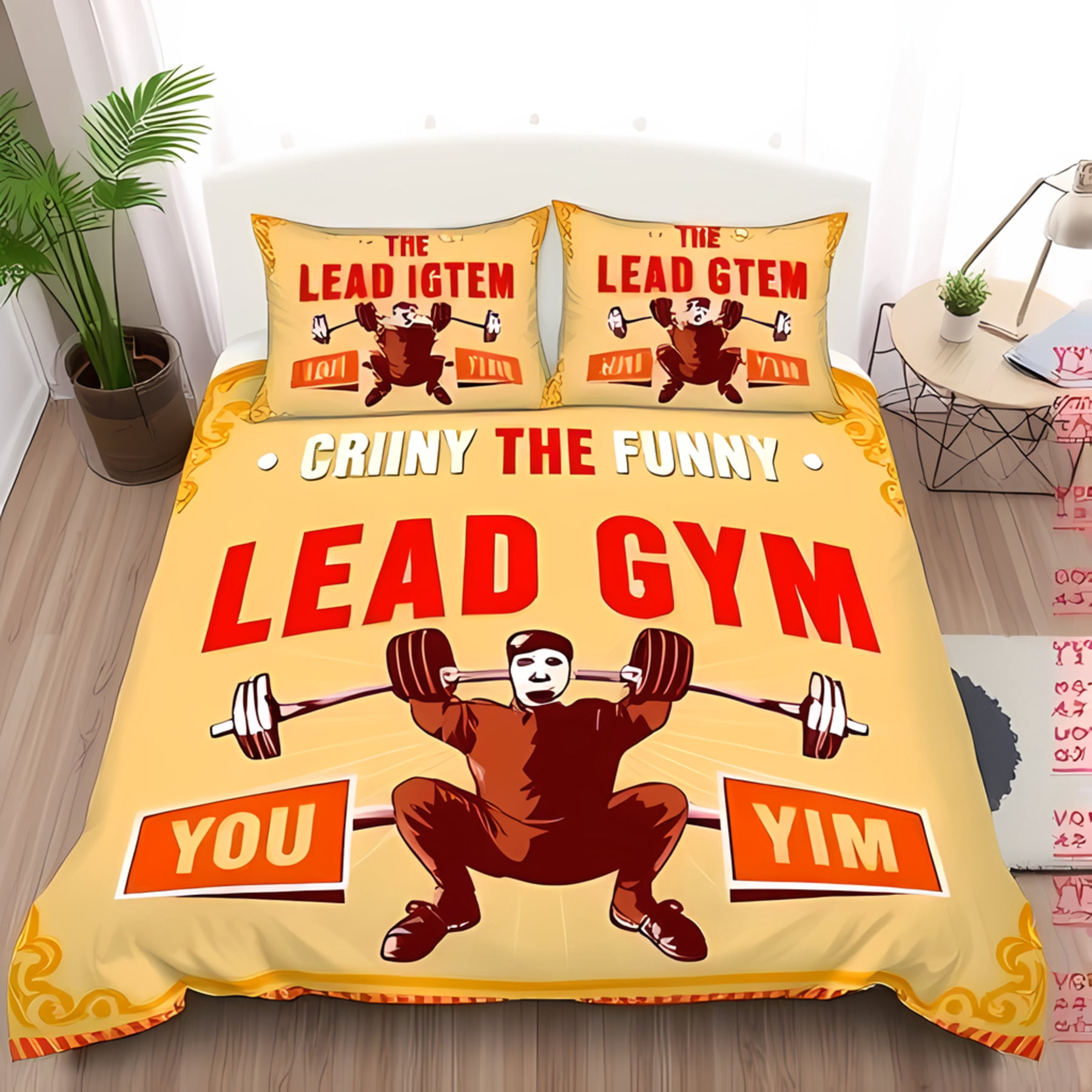 3-Piece Fitness Themed Duvet Cover Set with " GYM " Design Cartoon ...