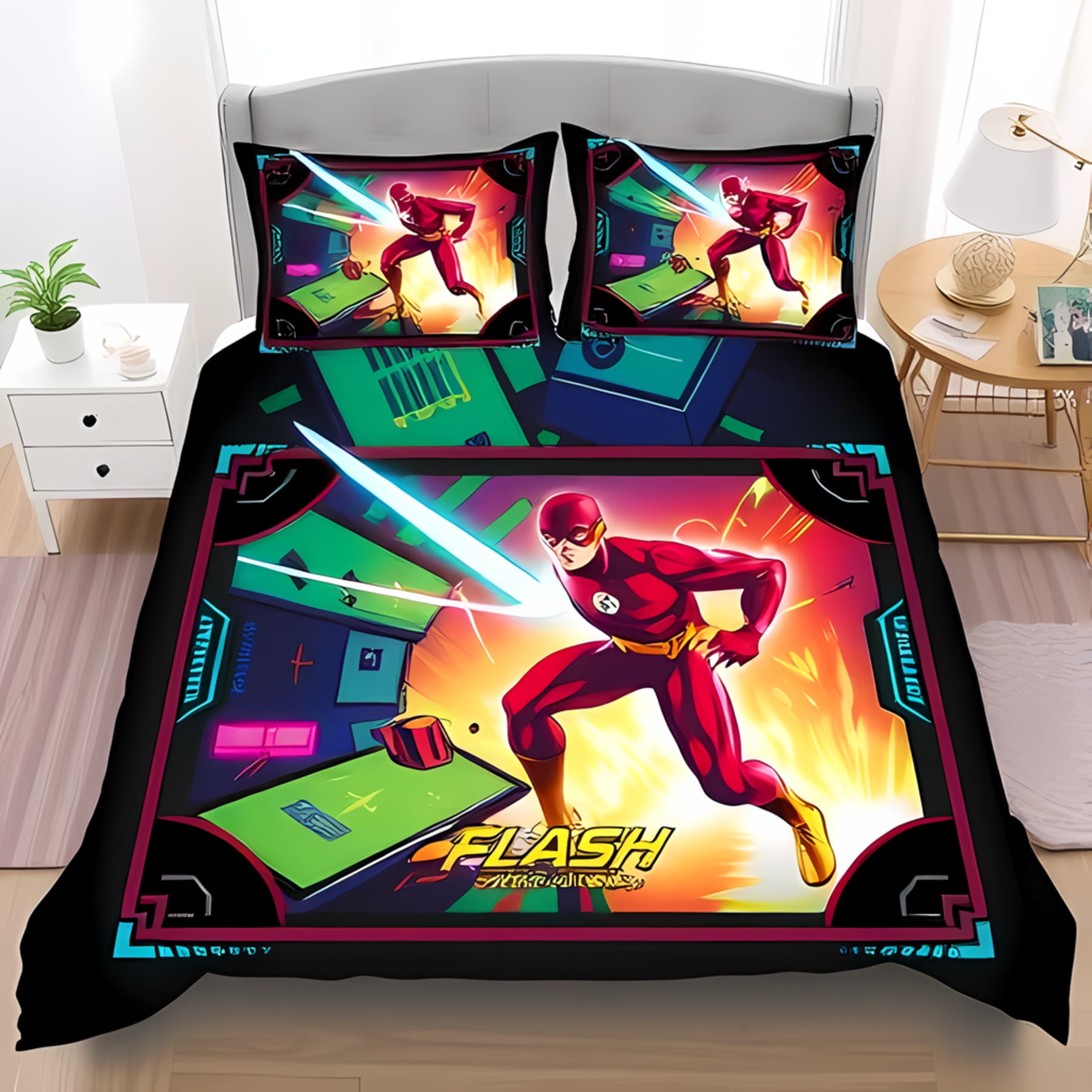 3-Piece Flash Retro Duvet Cover Set - Vibrant Bedding for Gamers & Fans ...