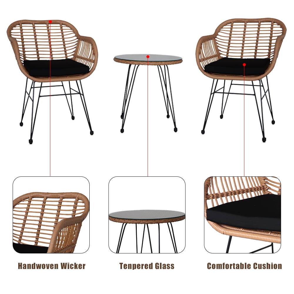 3 - Piece Flaxen Yellow Wicker Rattan Patio Conversation Set: 2 ...