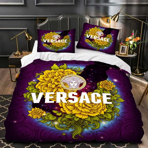 3-Piece Floral Duvet Cover Set - Purple with Vibrant Yellow & Green ...