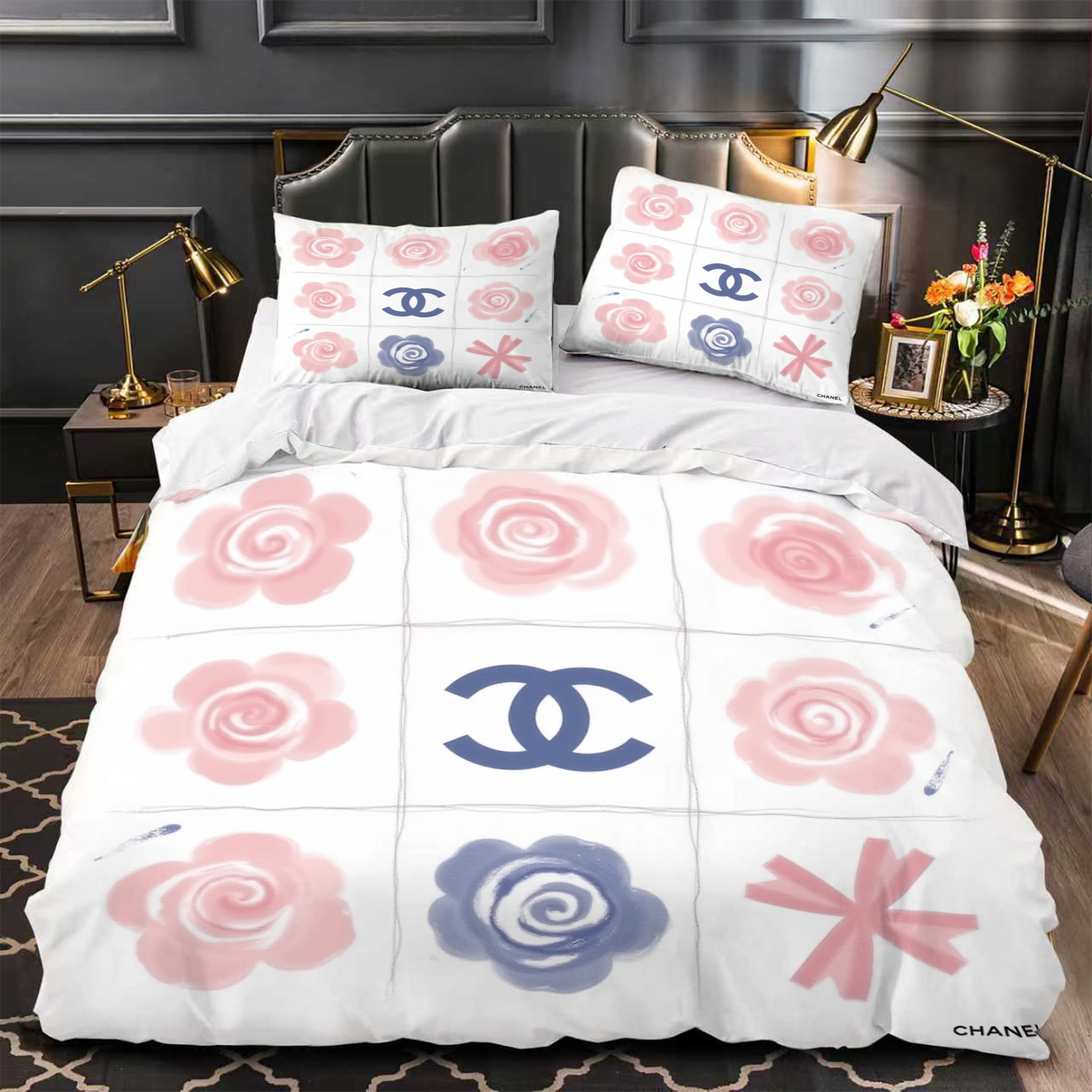 3-Piece Floral Duvet Cover Set - White with Pink & Blue Floral Patterns ...