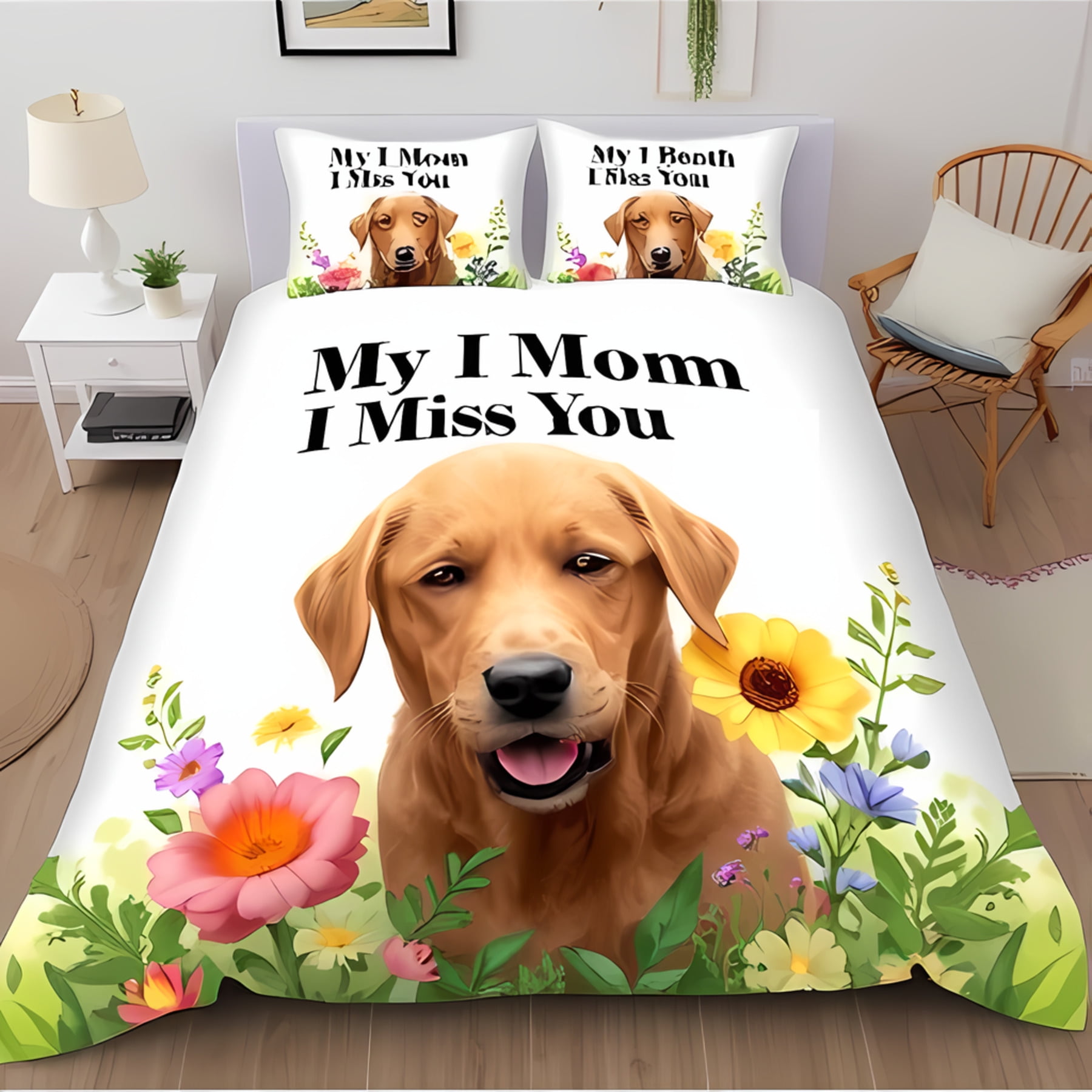 3-Piece Floral Duvet Cover Set with Heartfelt 'My Mom I Miss You ...