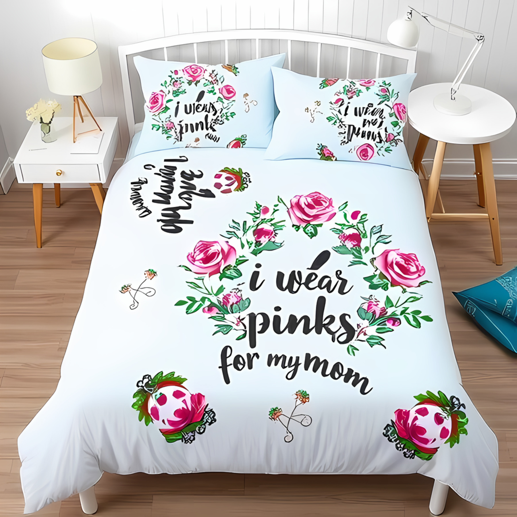 3-Piece Floral Duvet Cover Set with Pink Roses & Green Leaves " I Wear ...