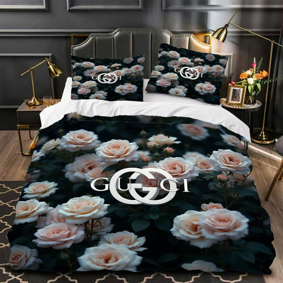 3-Piece Floral Duvet Cover Set with Pink Roses & White - Elegant Modern ...