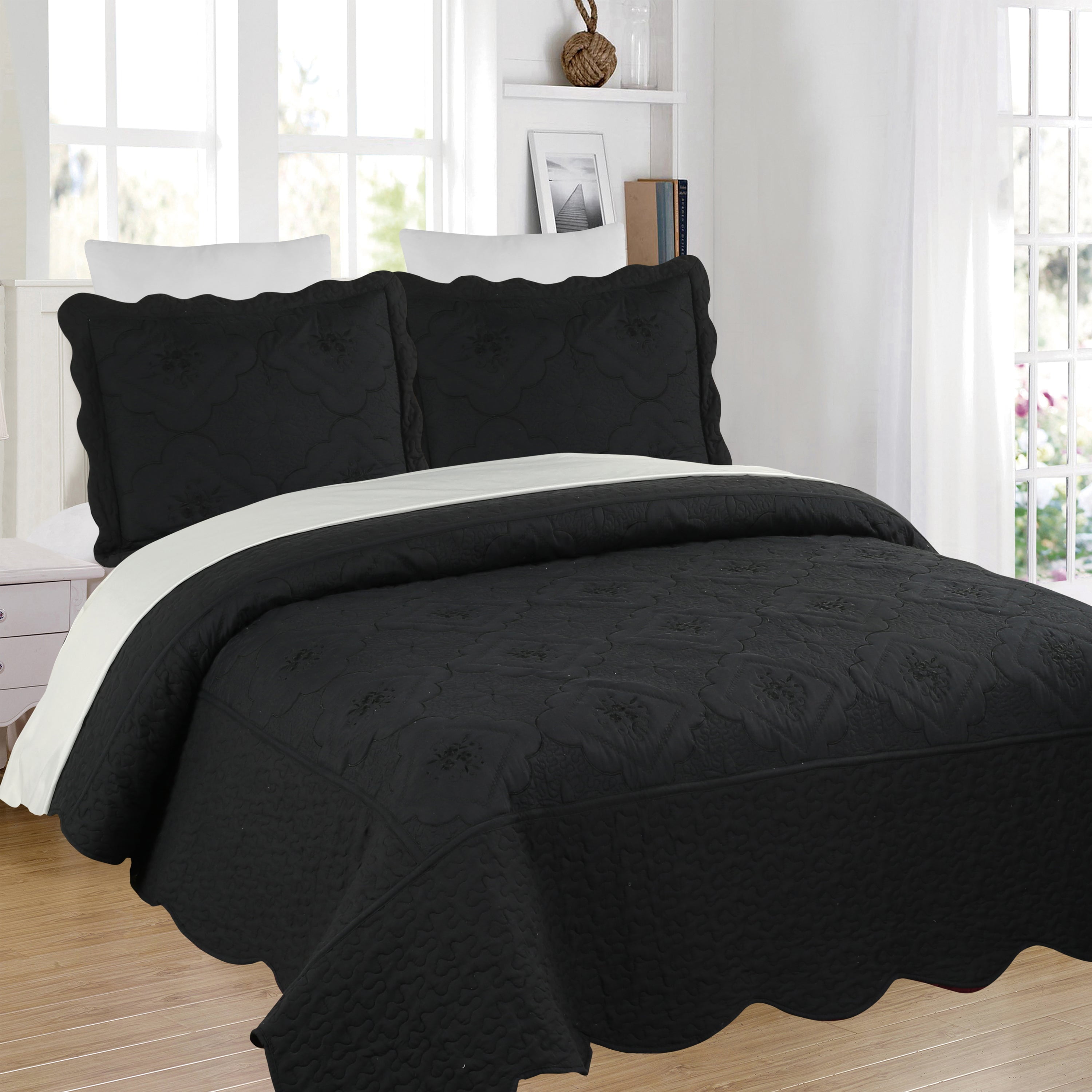 3 Piece Floral Embroidered Quilted Bedspread Set Queen/King Size,All ...