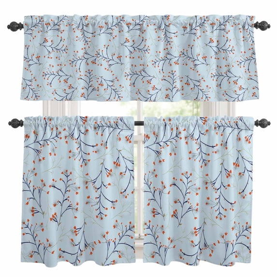 3 Piece Floral Plants Kitchen Curtain Valance and Tiers Set Delicate ...
