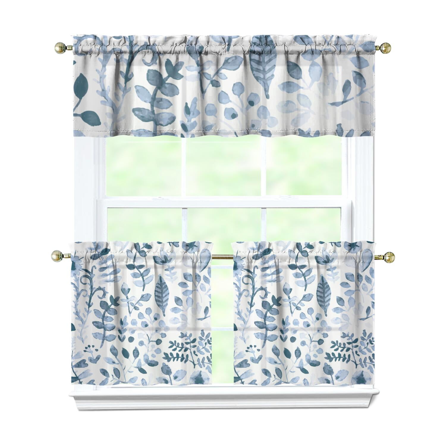 3 Piece Floral Print Kitchen Curtains Set - Farmhouse Caf Curtains with Rod Pocket for Standard ...