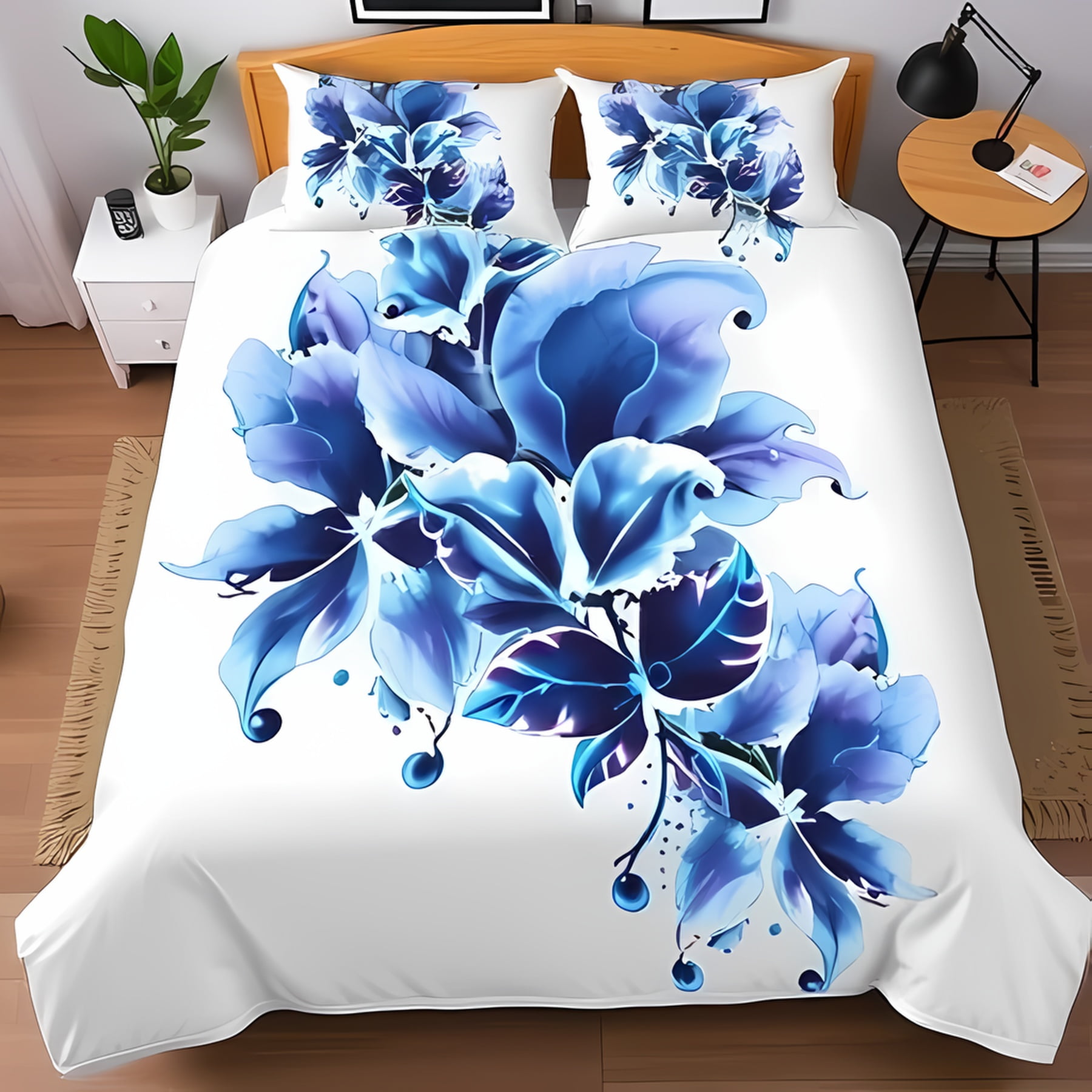 3-Piece Floral Watercolor Duvet Cover Set with Pillowcases - Elegant ...