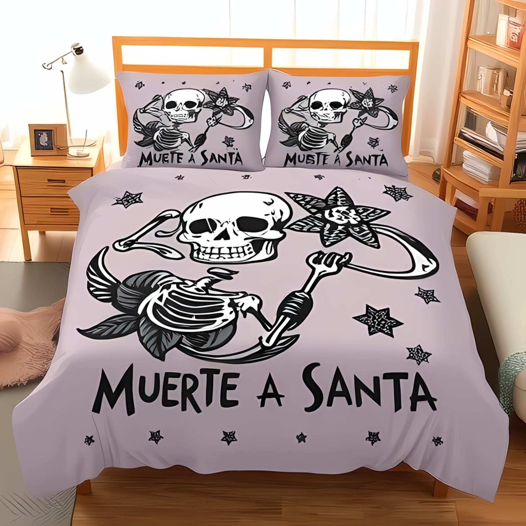 3-Piece & Flower Duvet Cover Set - Edgy Whimsical Bedding with "Muerte ...