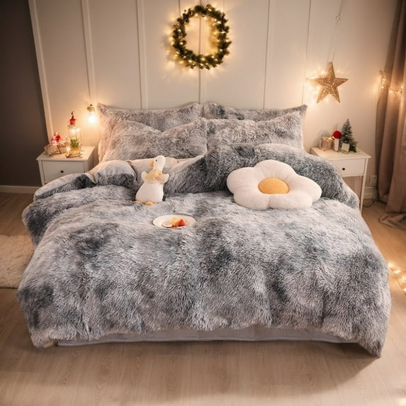 3 Piece Fluffy Faux Fur Duvet Cover Set , Luxury Ultra Soft Velvet ...