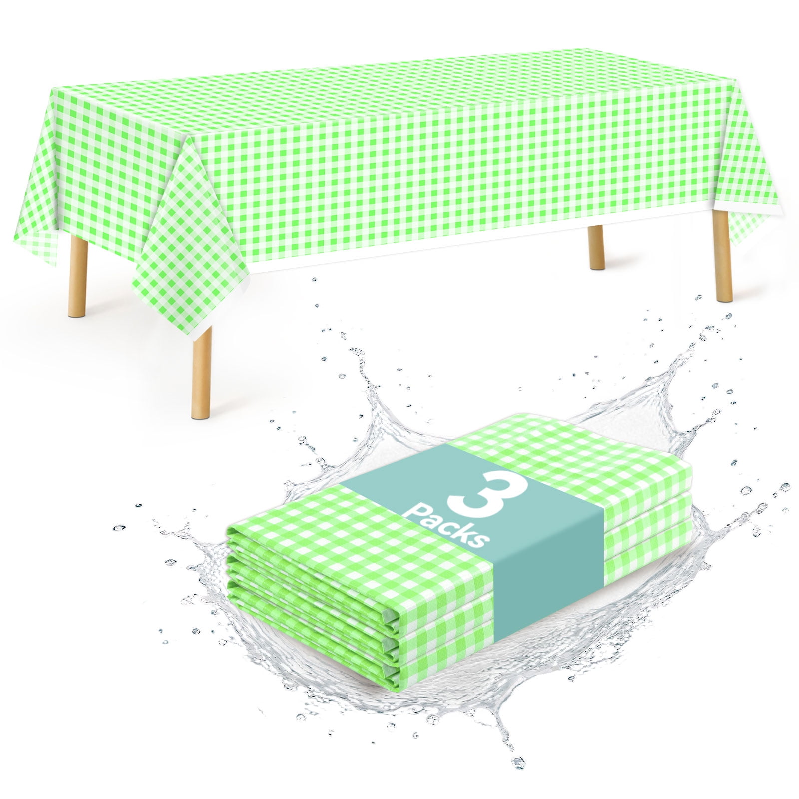 3 Piece Fluorescent Green Checkered Tablecloth Set Green and White ...