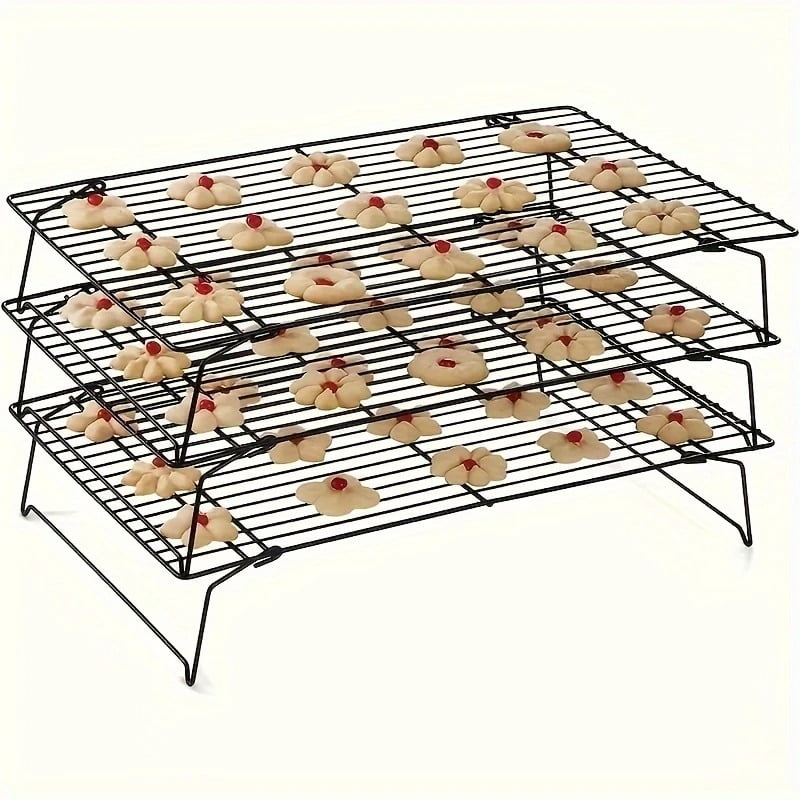 3-Piece Foldable Cooling Rack Set - Stackable Baking Wire Racks for ...