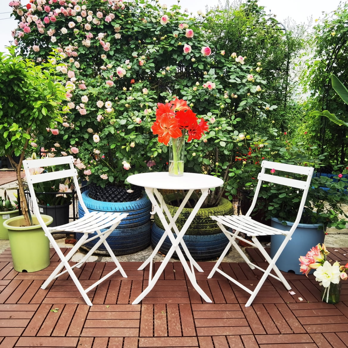 3-Piece Folding Bistro Set, 2 Chairs and 1 Table, Weather-Resistant ...