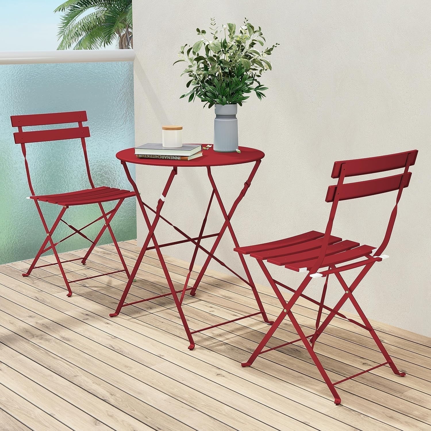 ACCVER 3-Piece Folding Bistro Set, 2 Chairs and 1 Table, Weather ...