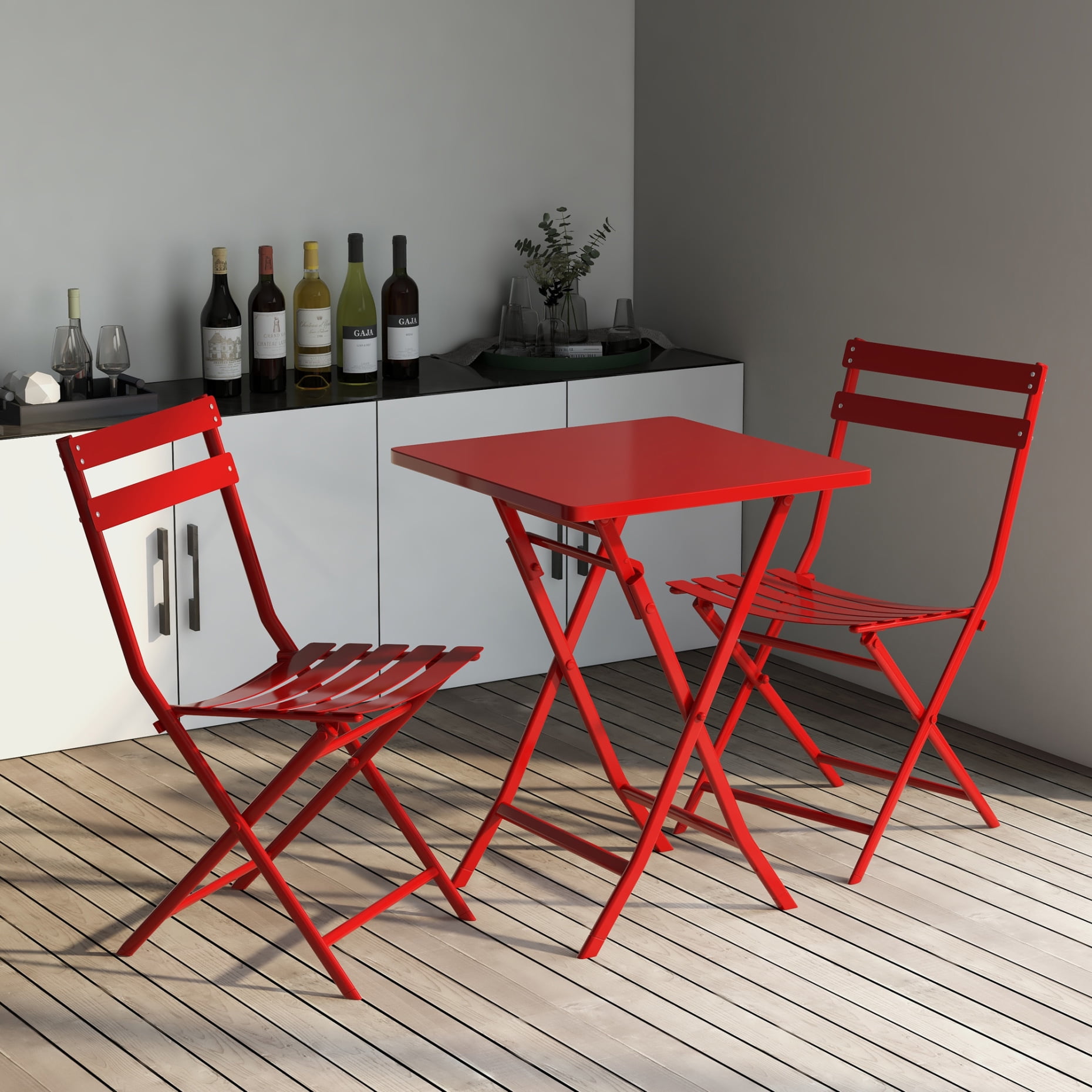 3-Piece Folding Bistro Set, Outdoor Patio Furniture Square Table Sets ...