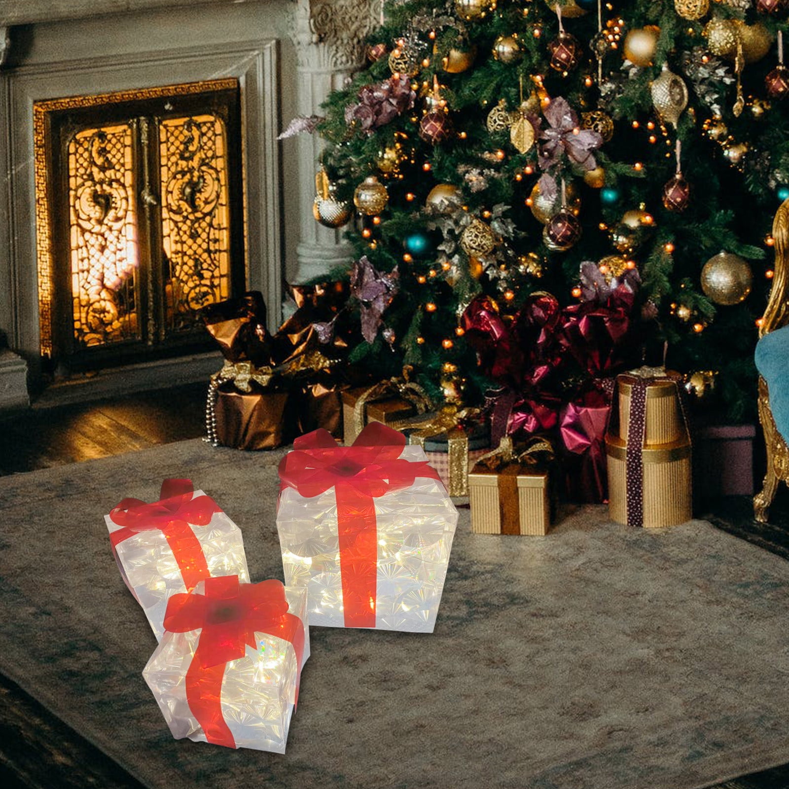 3 Piece Folding Holiday Lighting Gift Boxes,LED Luminous Gift Box ...