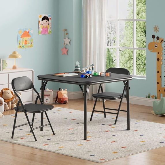 3 Piece Folding Kids Table and Chairs Set, Children Activity Table and ...