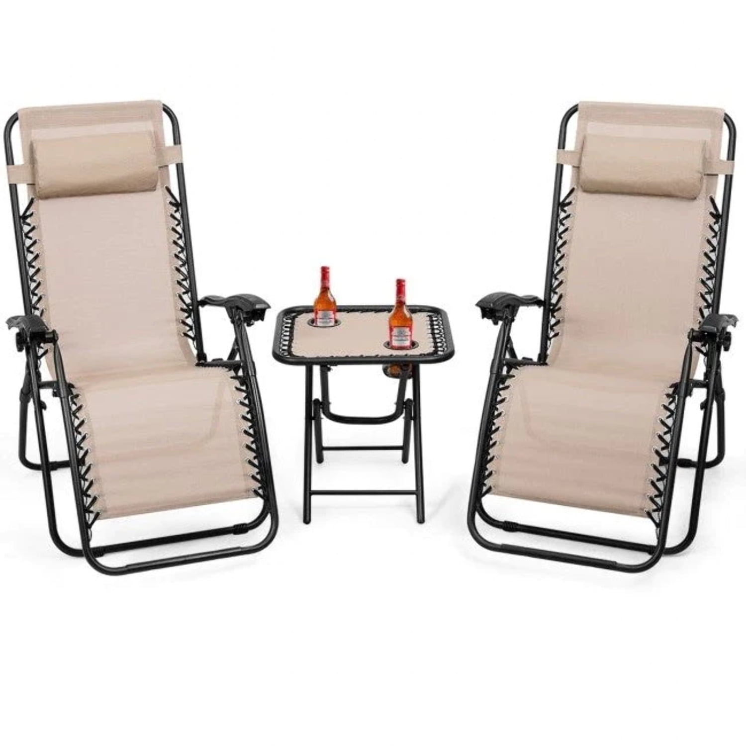 3 Piece Folding Portable Reclining Lounge Chairs Table Set - Walmart.com