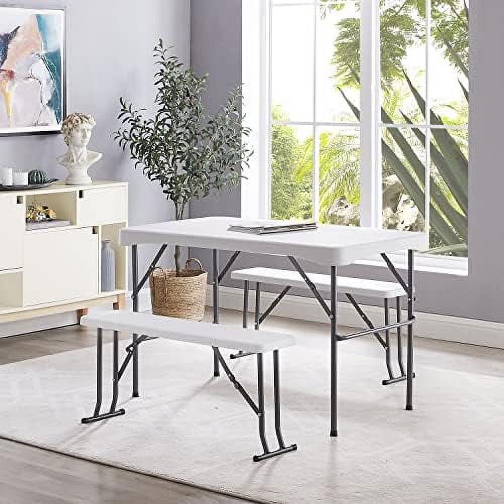 3 Piece Folding Table With Benches, 3.7 Feet Portable Picnic Table Set ...