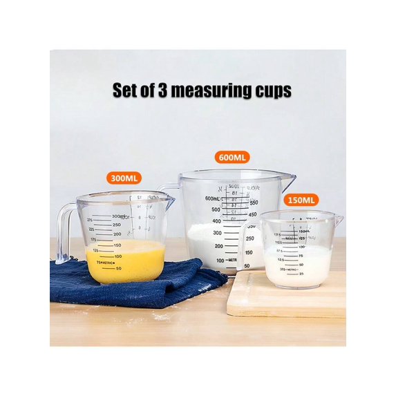 3-Piece Food-Grade Plastic Measuring Cup Set - Clear Ml/Oz Markings for ...