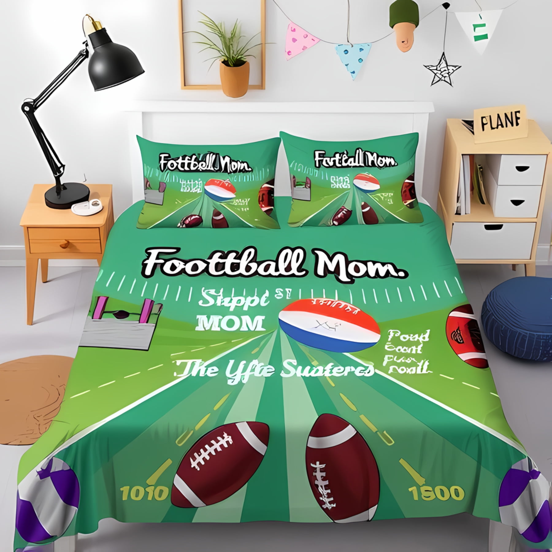 3-Piece Football Duvet Cover Set - Green Field Design with American ...