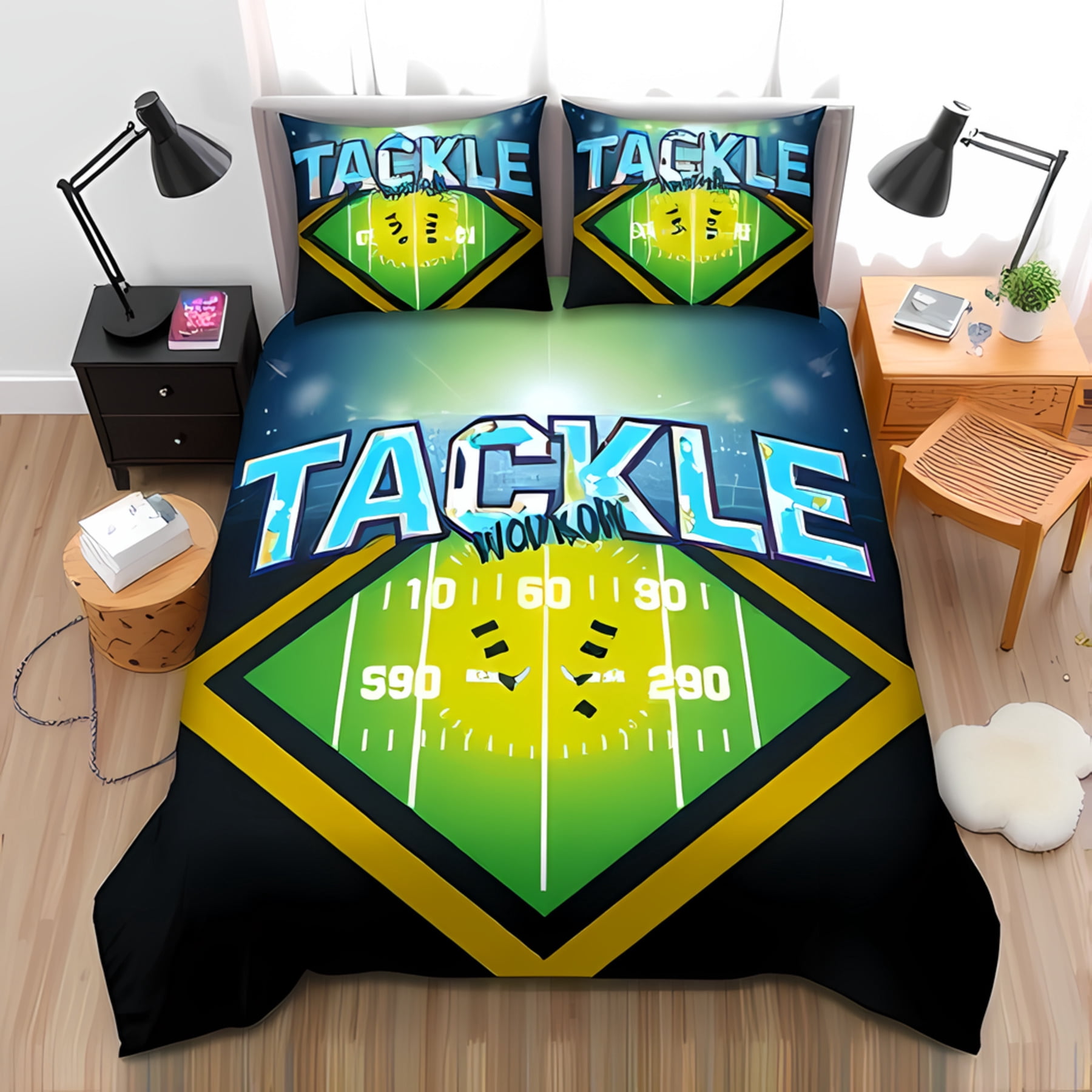 3-Piece Football Field Duvet Cover Set - TACKLE Design with Matching ...