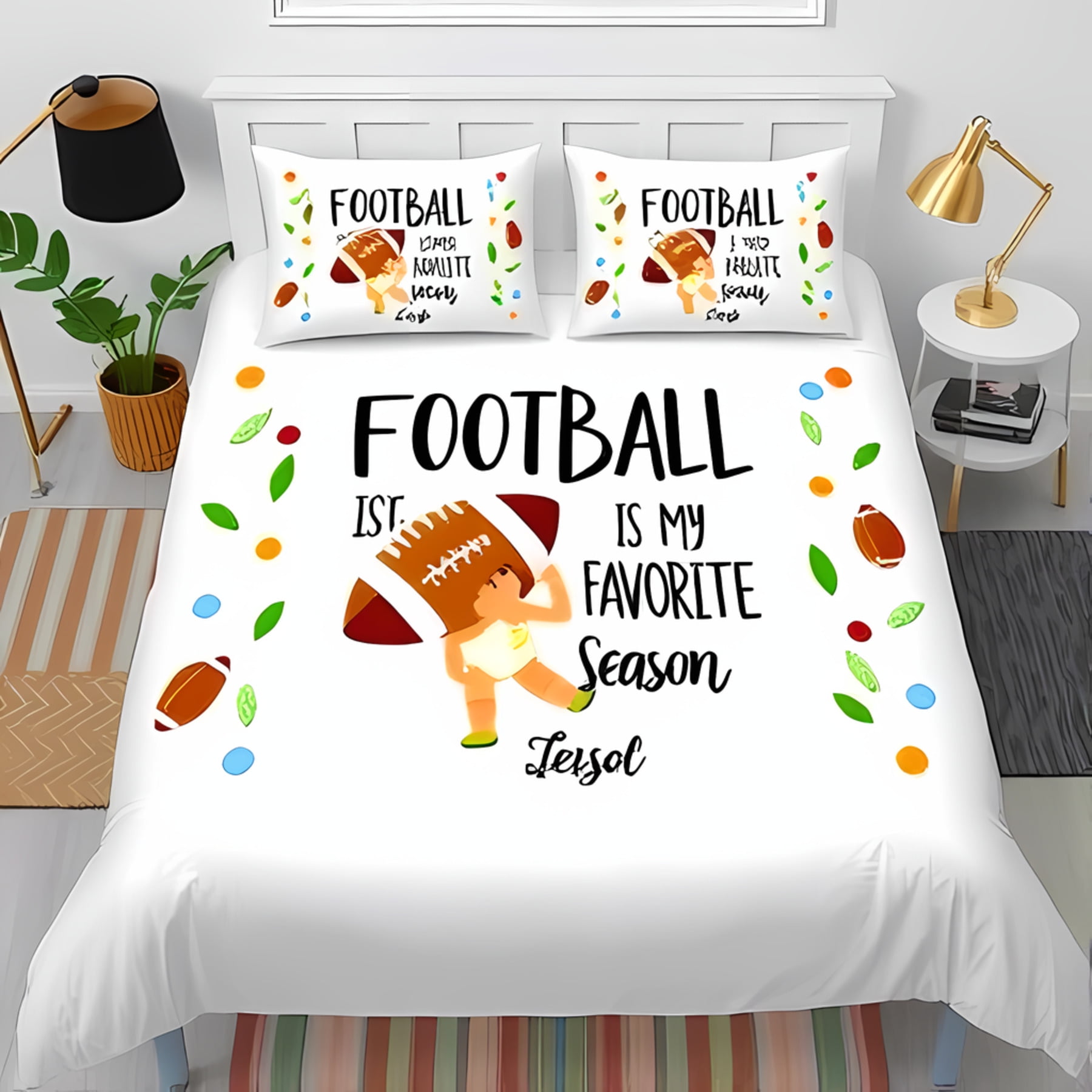 3-Piece Football Themed Duvet Cover Set with Cartoon Character Design ...